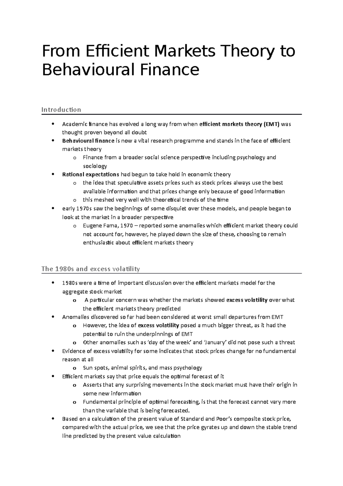Summary - From Efficient Markets Theory to Behavioural Finance - From ...