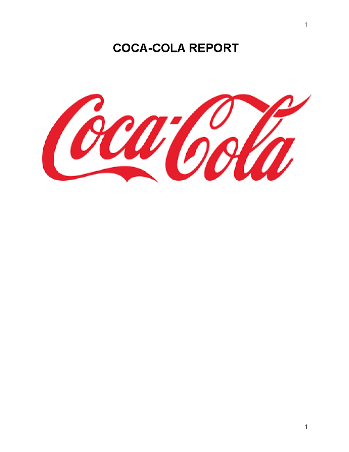 Business report Re. Coca-Cola - COCA-COLA REPORT Table of Contents ...