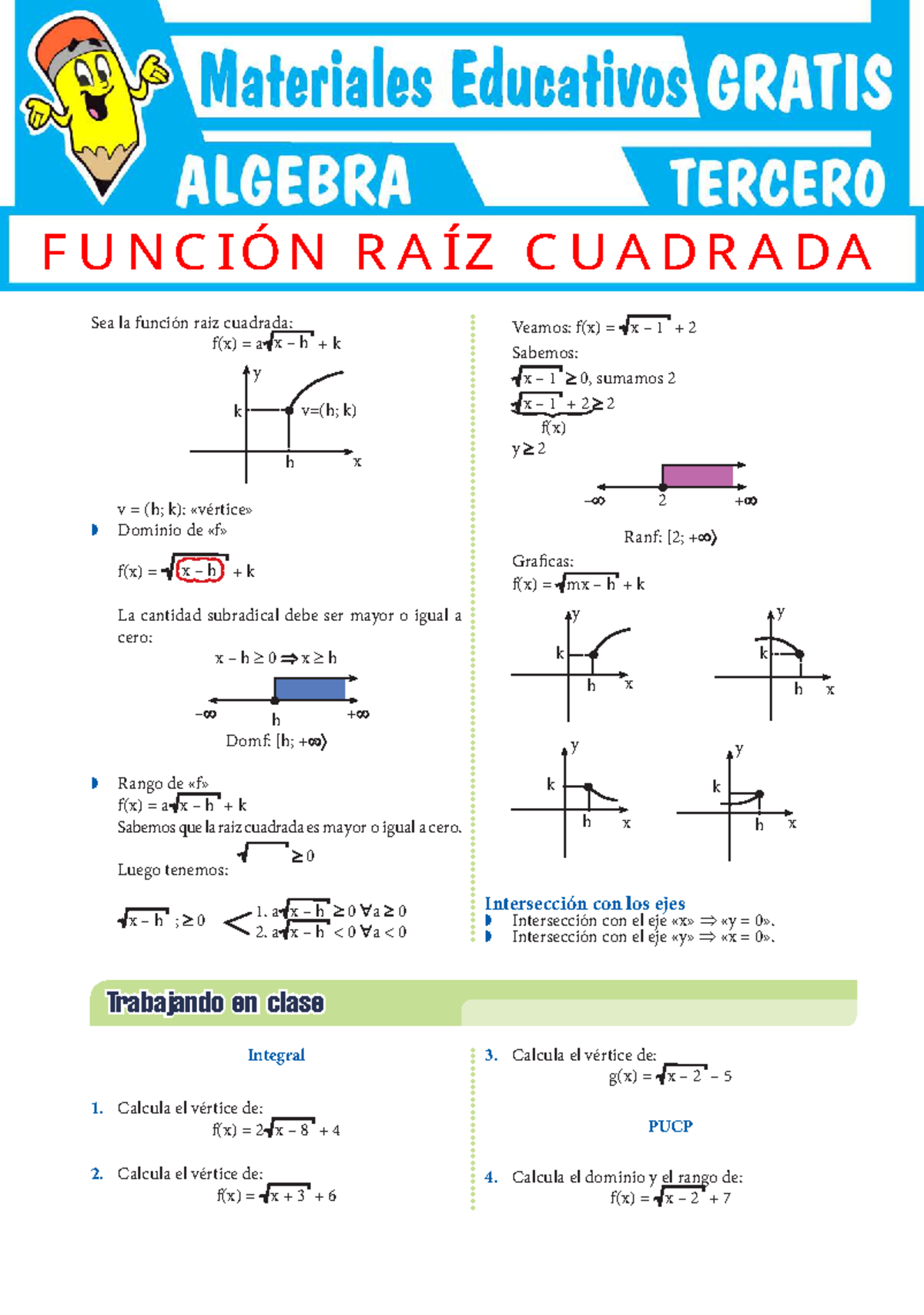 Función Raíz Cuadrada Para Tercer Grado de Secundaria - Sea la función ...