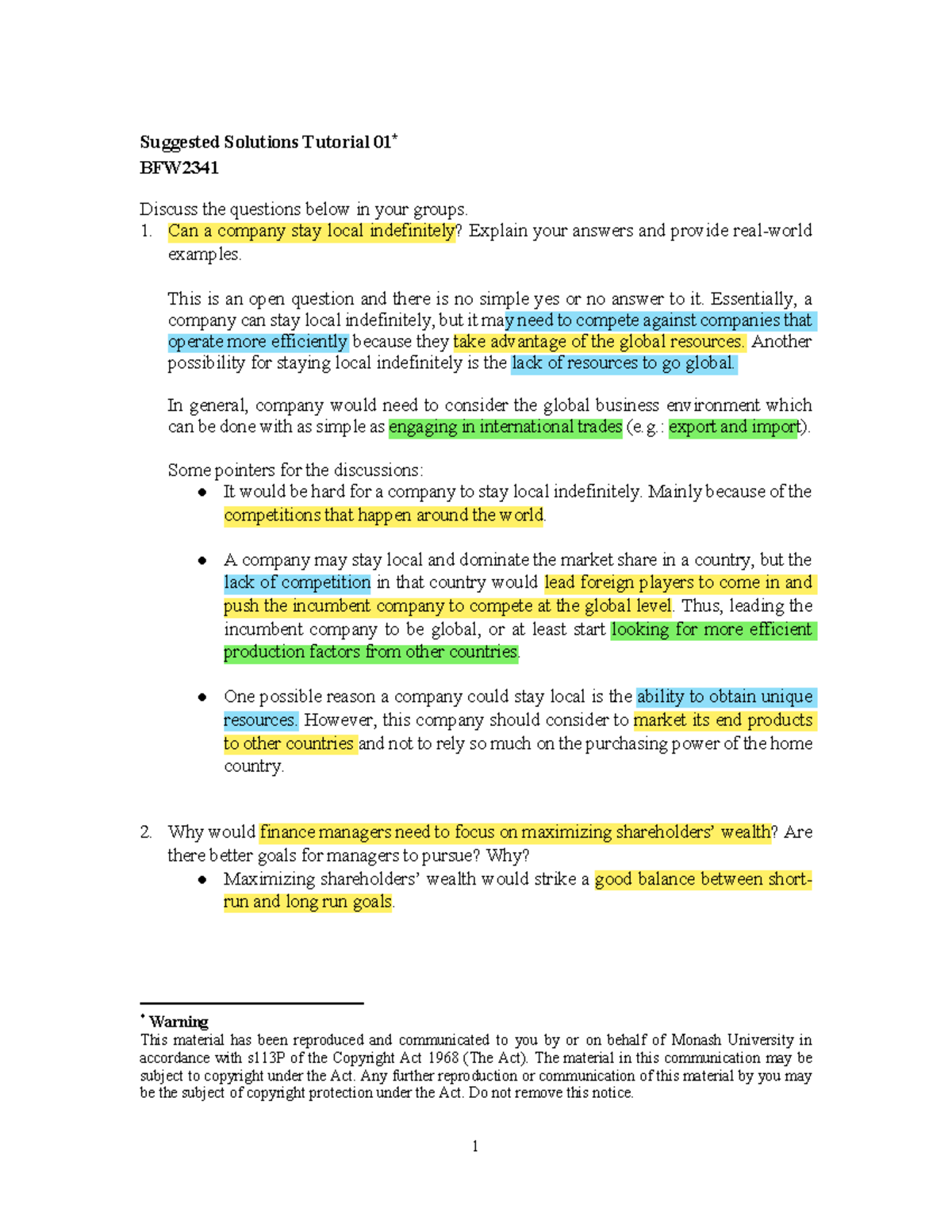 Tutorial Week01 Solution - International Financial Management - Studocu