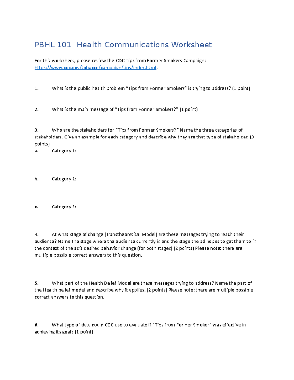 Health Communications Worksheet 3 Pbhl 101 Health Communications