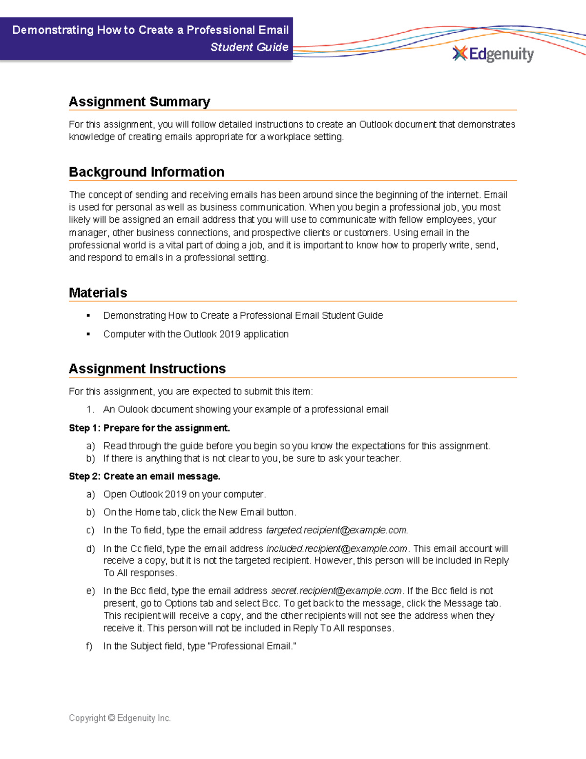 Hands-on Assignment - Demonstrating How to Create a Professional E-mail - Student Guide - - Studocu