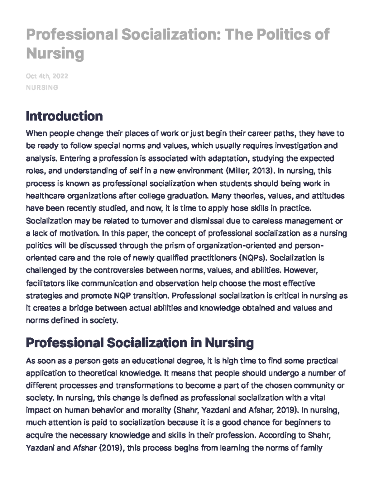 Professional Socialization The Politics of Nursing Essay Example ...