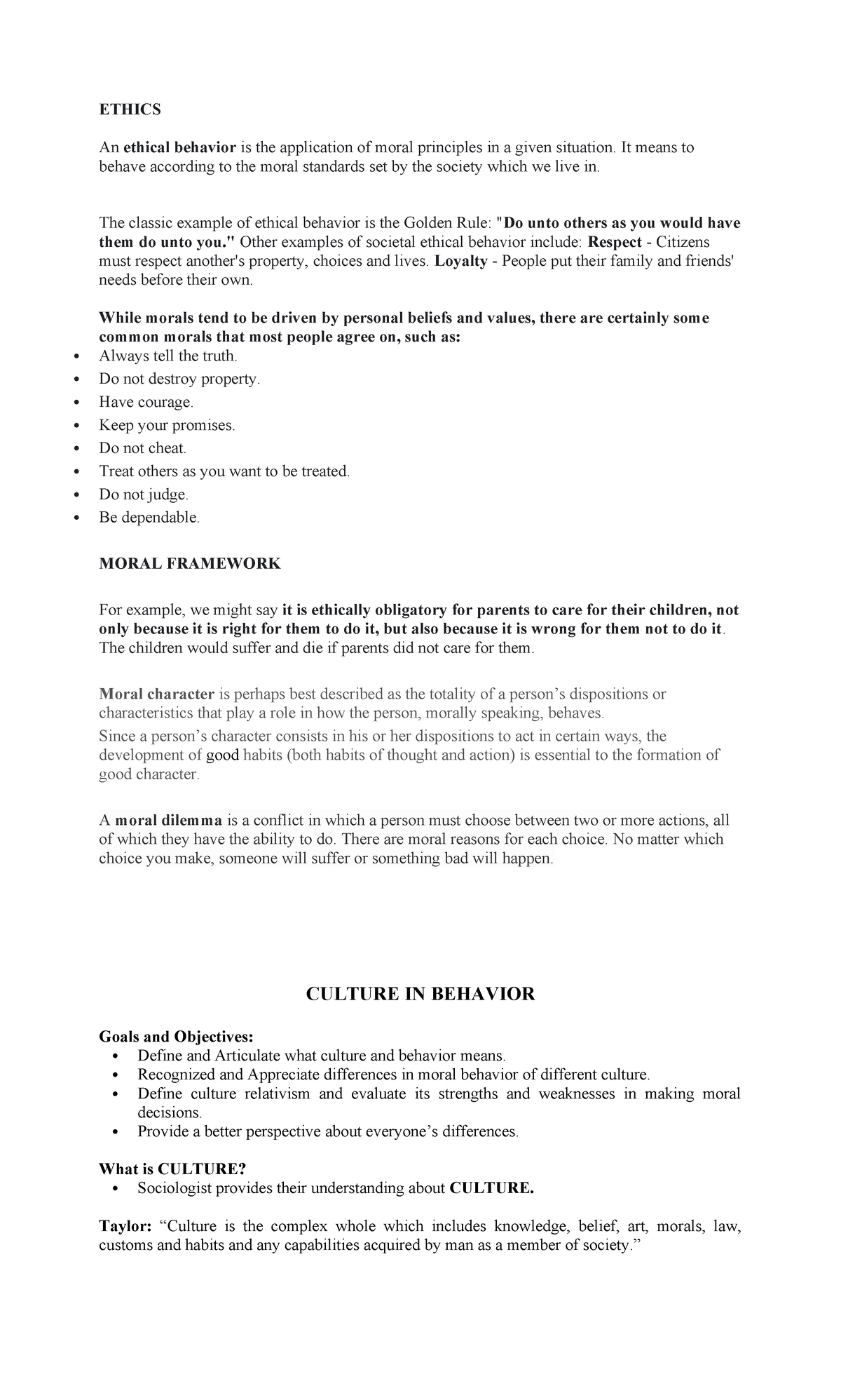 Ethics-UNIT-1-topic-A - ETHICS An ethical behavior is the application ...