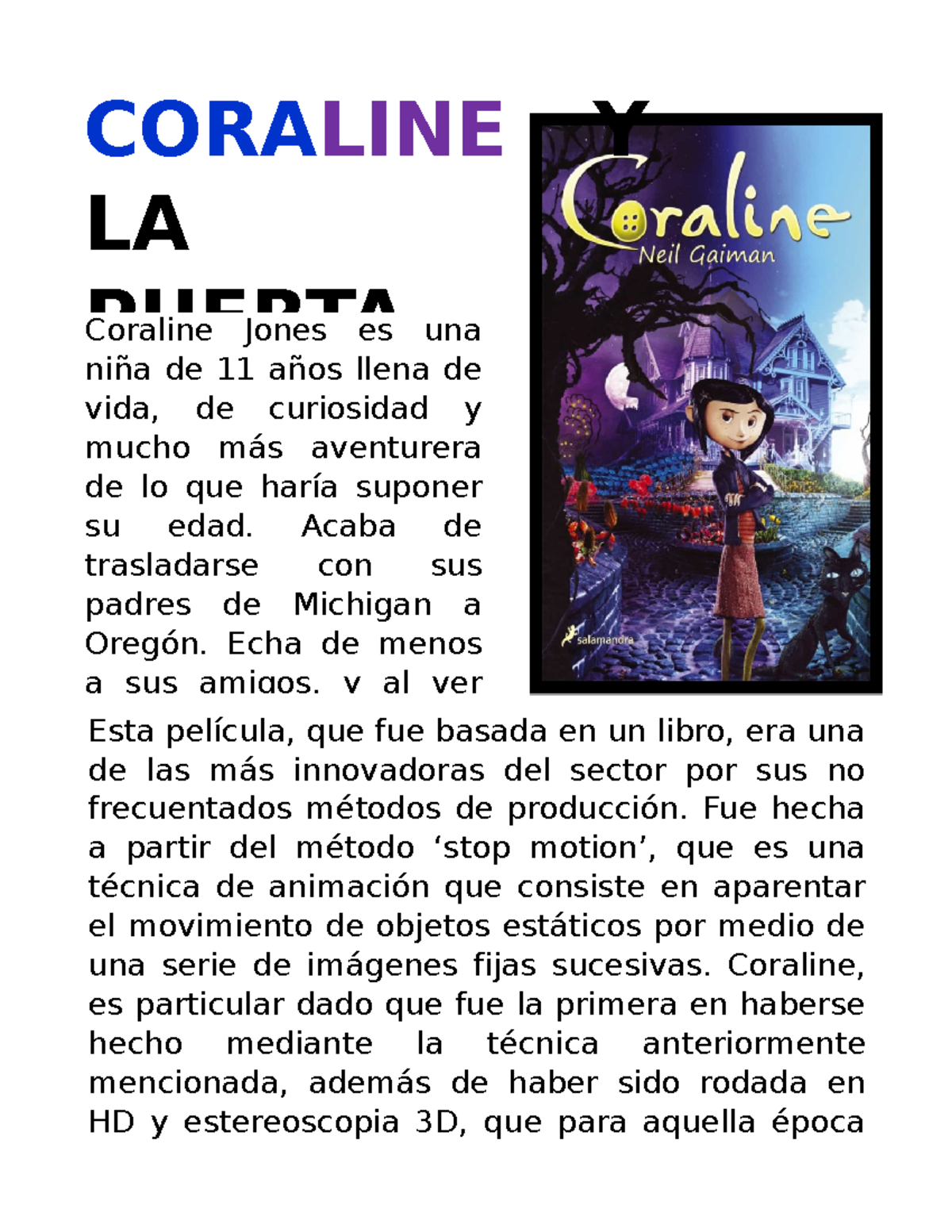 Coraline Y La Puerta Secreta Coraline Y La Puertacoraline Jones Es