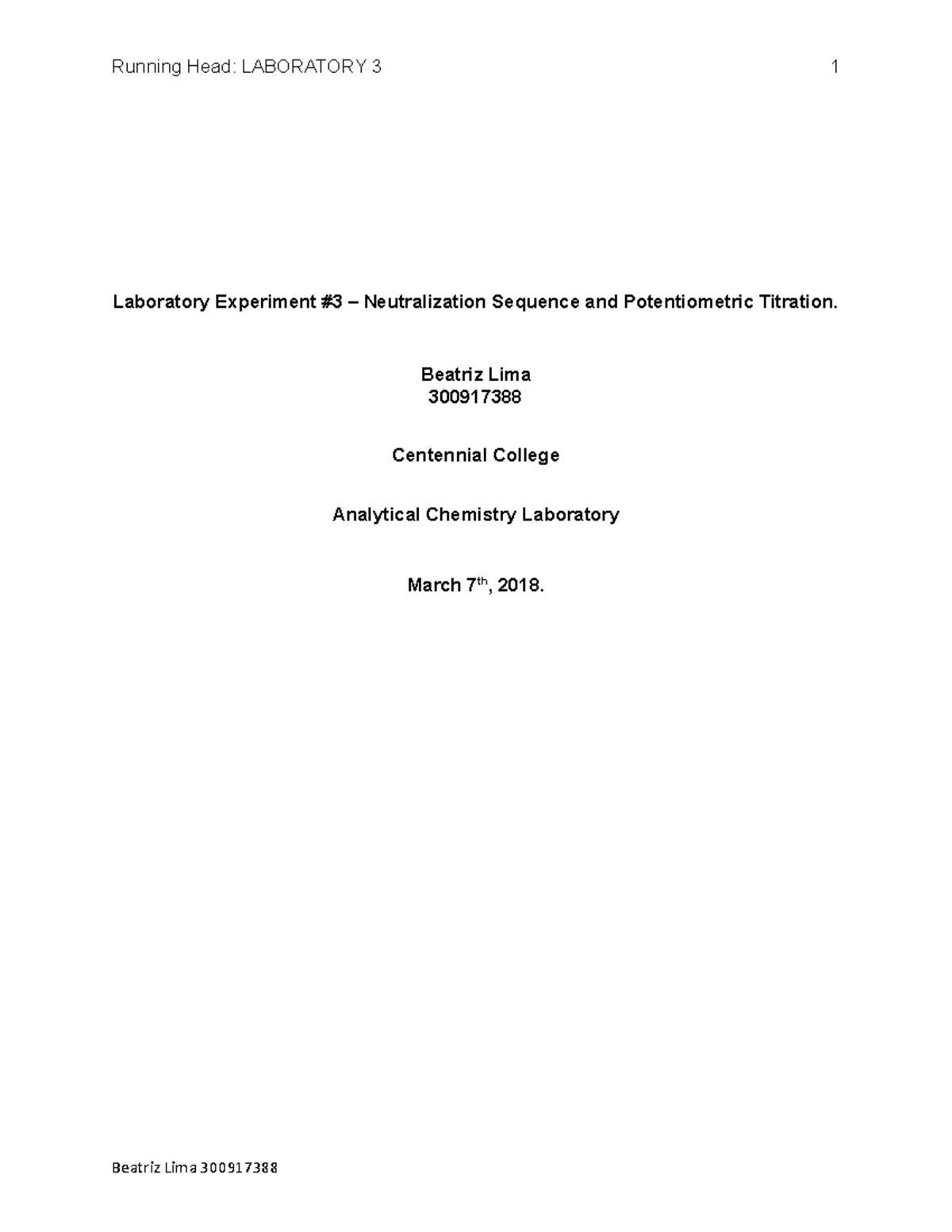 Pre Lab 3 - Pre lab report 3 - Laboratory Experiment #3 – Neutralization Sequence and ...