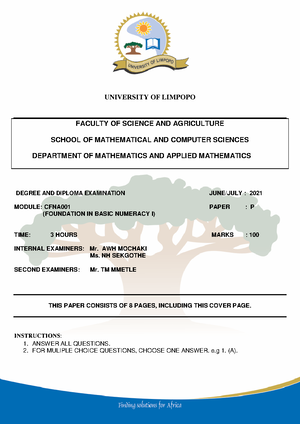 CFNA001 - UL - Foundation In Basic Numeracy I - Studocu