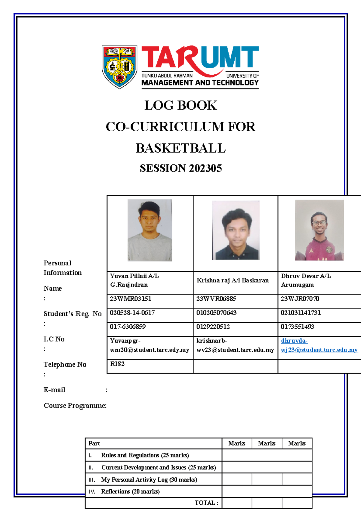 202305 Basketball Logbook - LOG BOOK CO-CURRICULUM FOR BASKETBALL ...