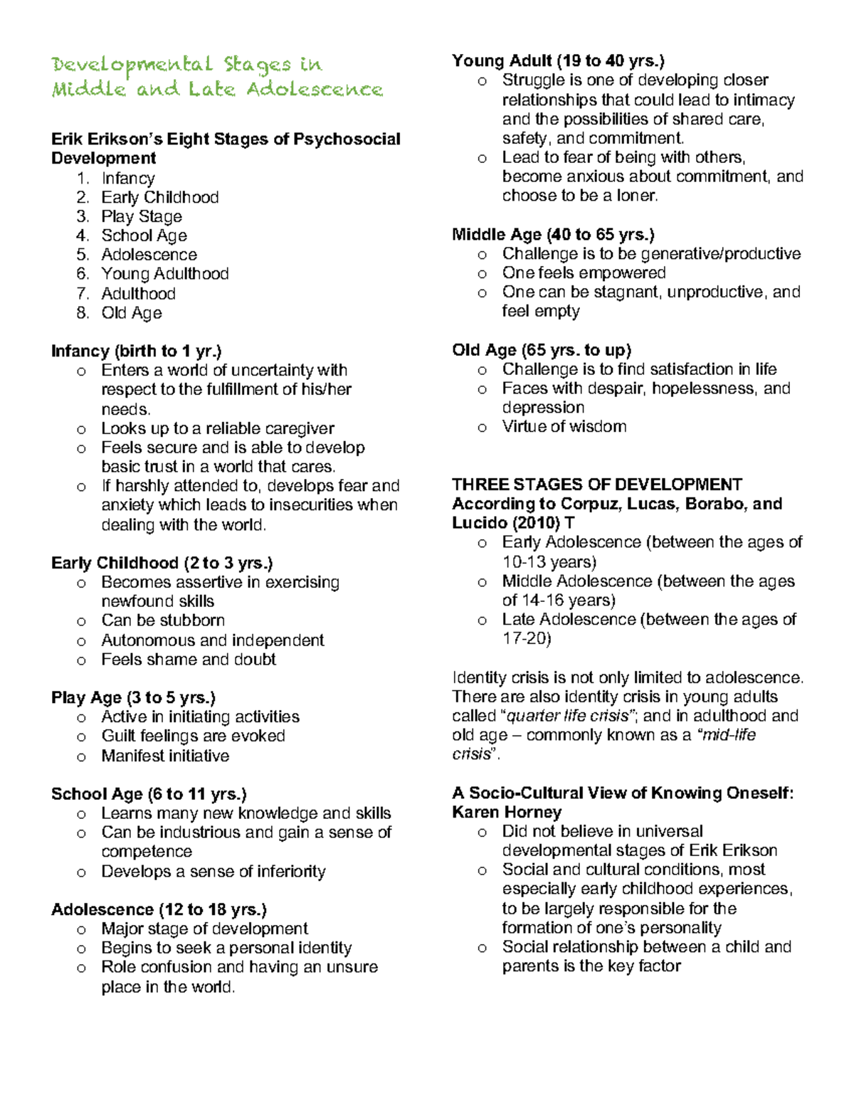 Developmental Stages in Middle and Late Adolescence - Developmental ...