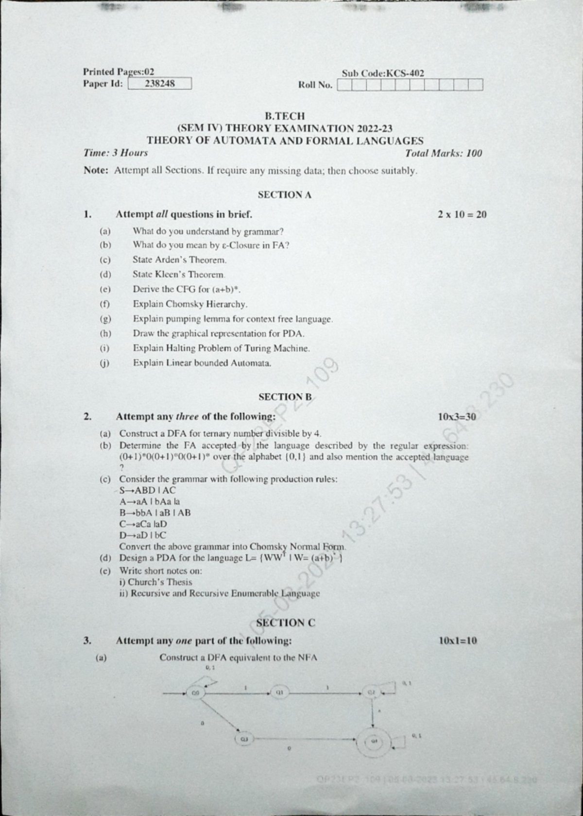 Theory of automata and formal language kcs 402 2022 - Corporate law ...