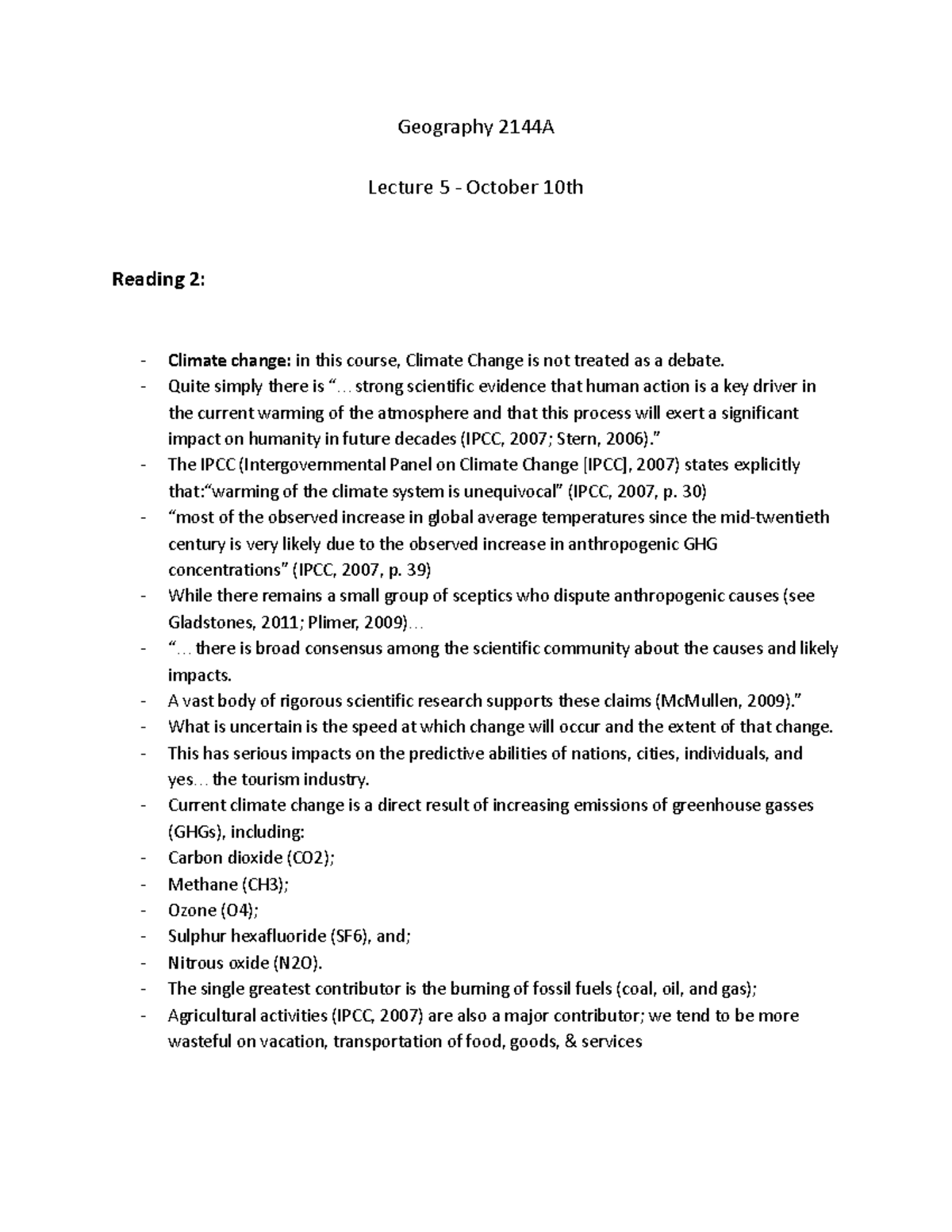 Geography 2144A - Lecture 5 Notes - Geography 2144A Lecture 5 - October ...