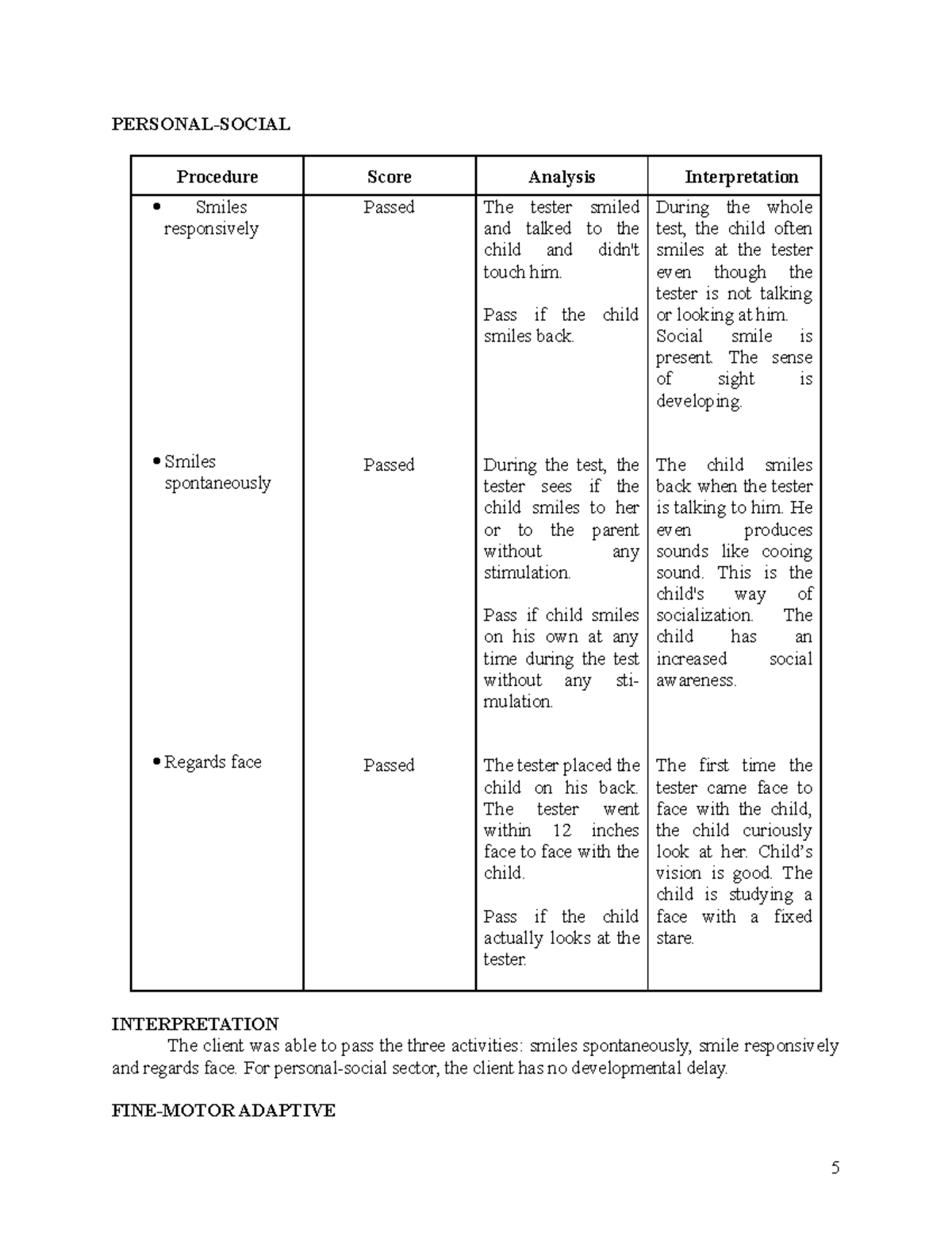 31973053 Infant Mmdst Final - PERSONAL-SOCIAL Procedure Score Analysis ...