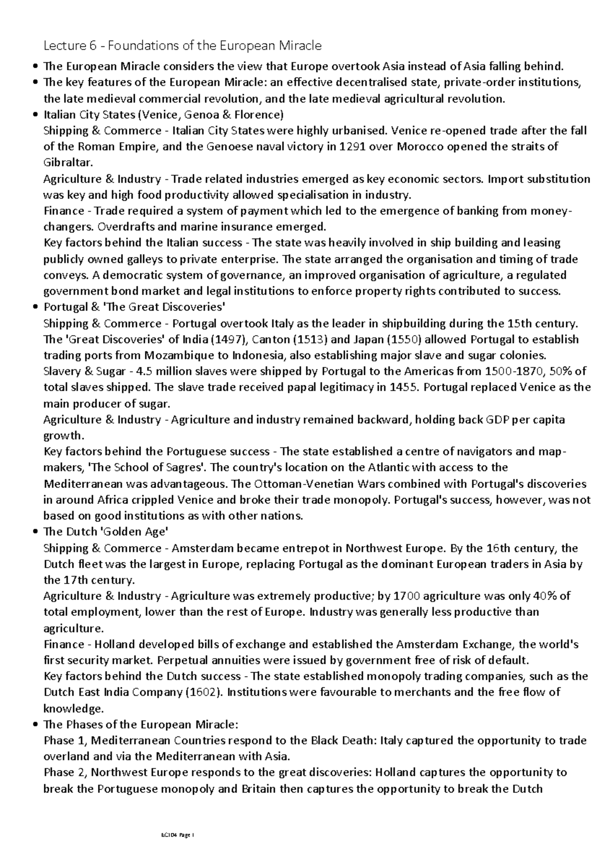 Lecture 6 - Foundations of the European Miracle - The European Miracle ...