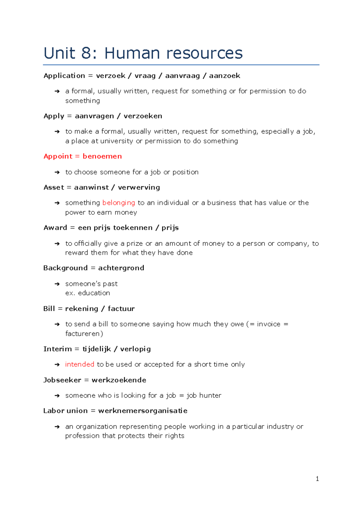 Woordenschat-U8 - Summary Market Leader - Unit 8: Human resources ...