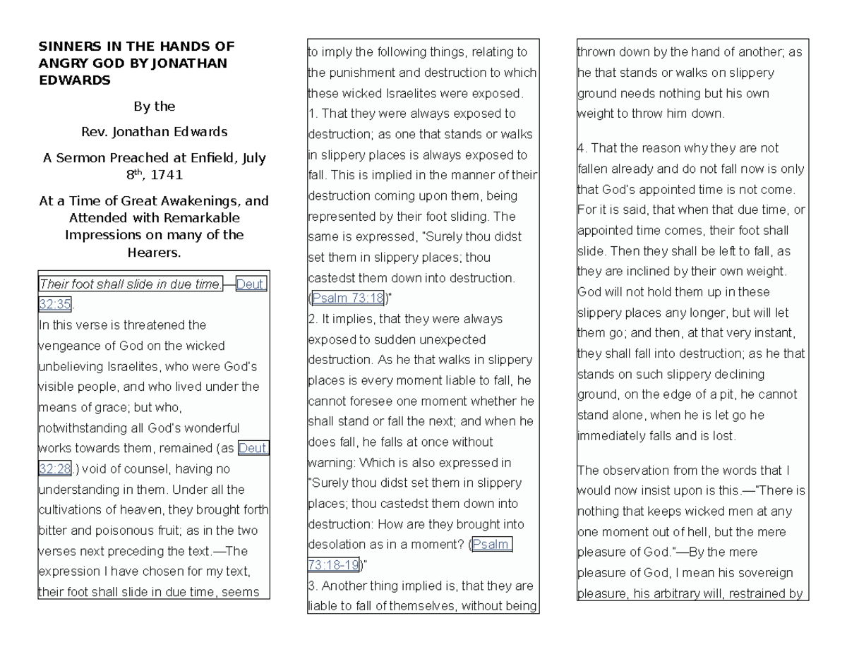 111 stories - SINNERS IN THE HANDS OF ANGRY GOD BY JONATHAN EDWARDS By ...