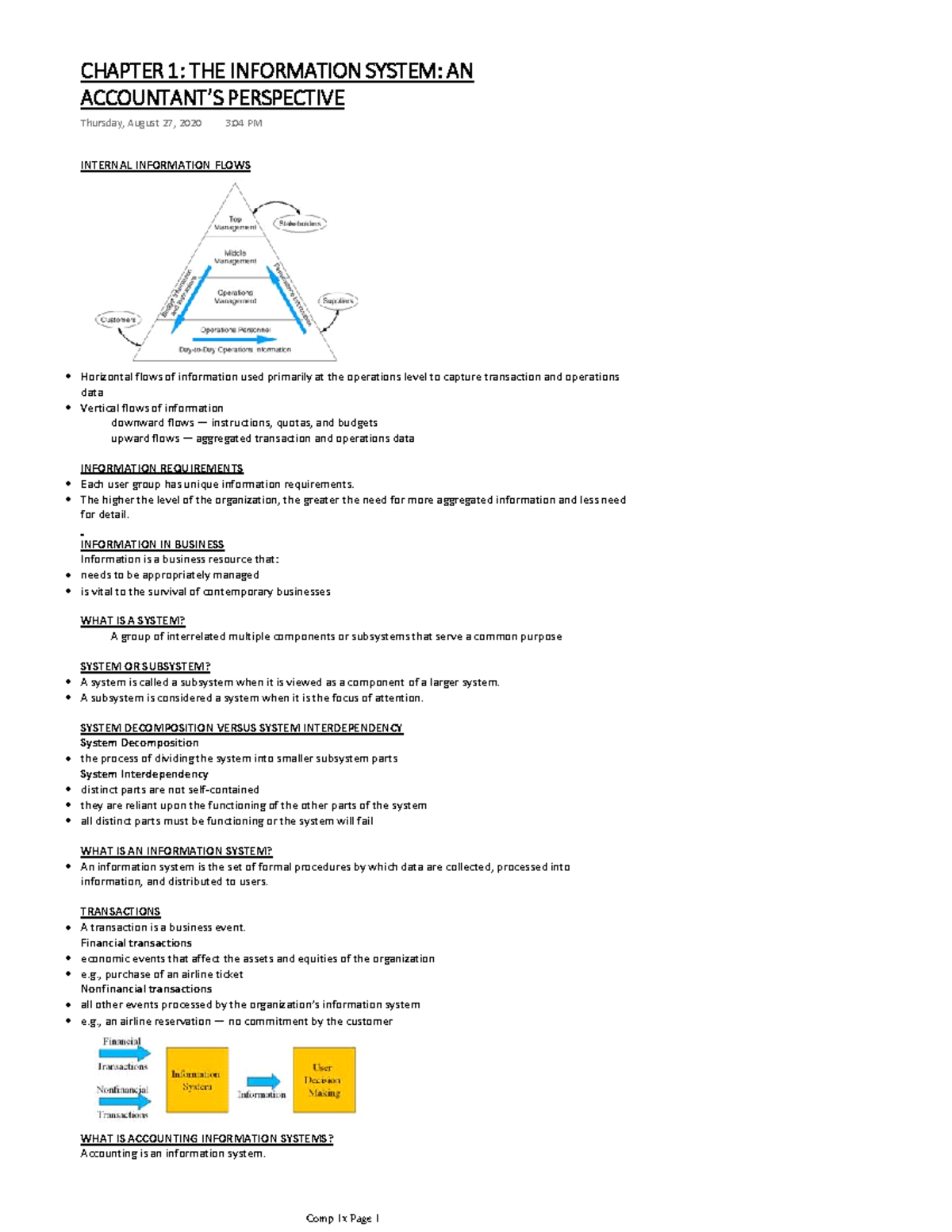 Chapter 1 - IT Accounting - INTERNAL INFORMATION FLOWS Horizontal flows ...