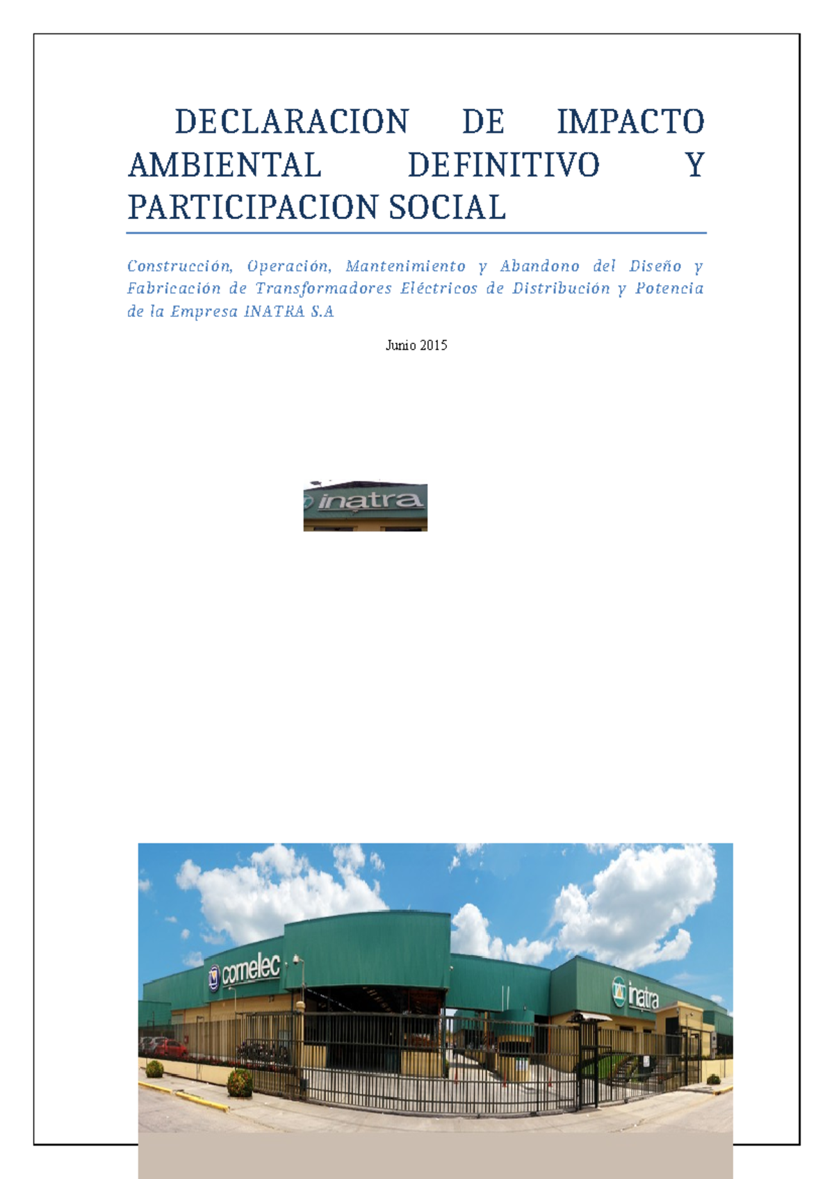 Declaracion DE Impacto Ambiental Definitivo Y Participacion Social ...