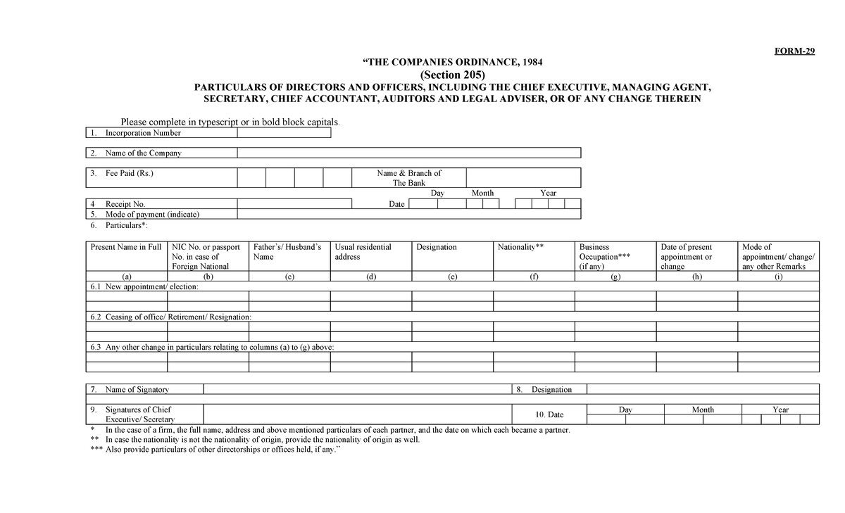 FORM 29 Particulars of Directors - FORM- “THE COMPANIES ORDINANCE, 1984 ...