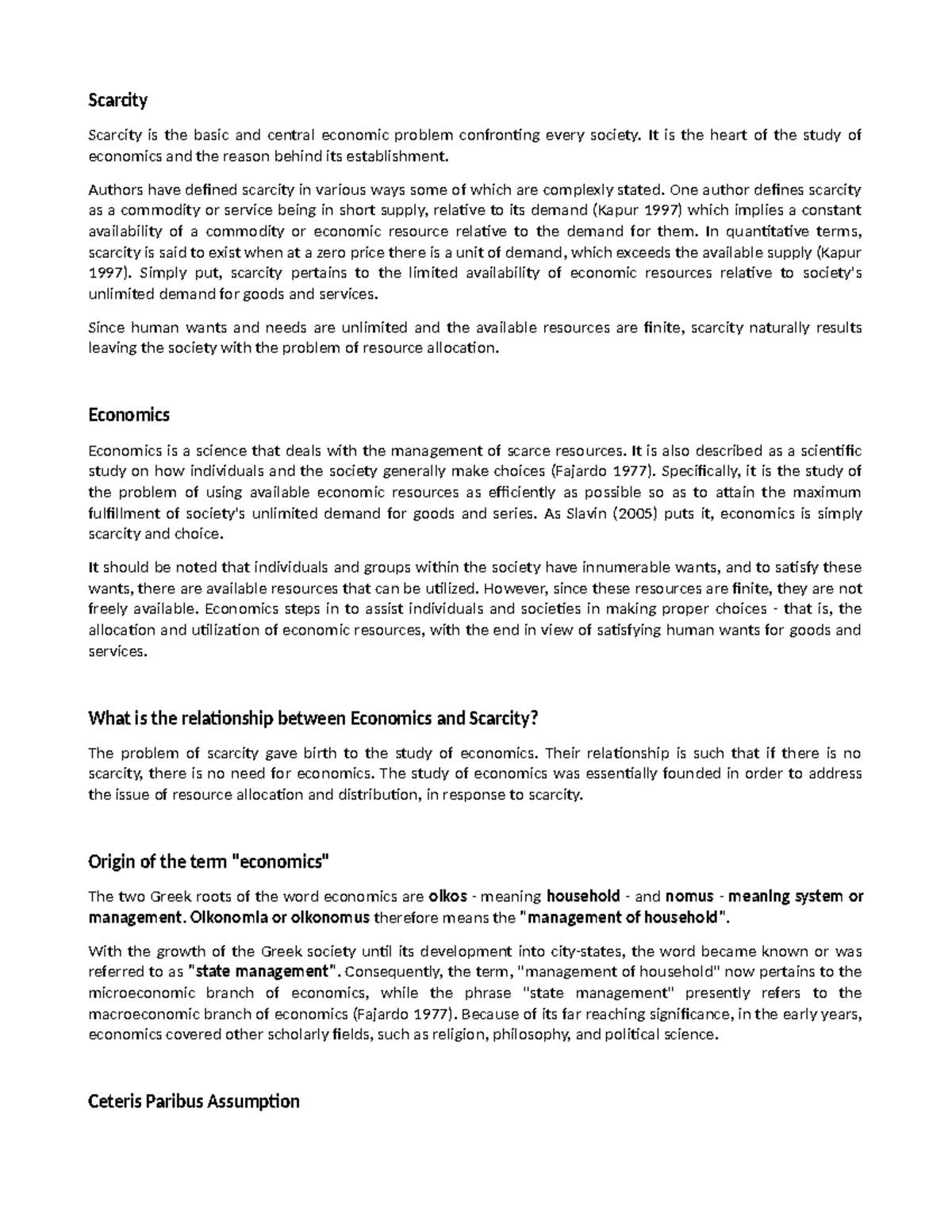 Chapter 1 Economic Way of Thinking - Scarcity Scarcity is the basic and ...