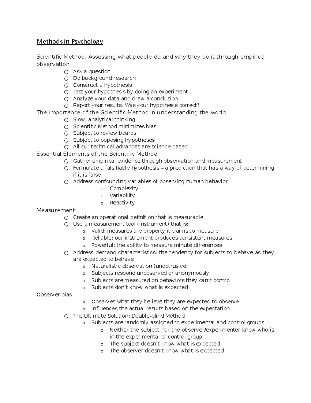 Methods in Psychology class notes - Methods in Psychology Scientific ...