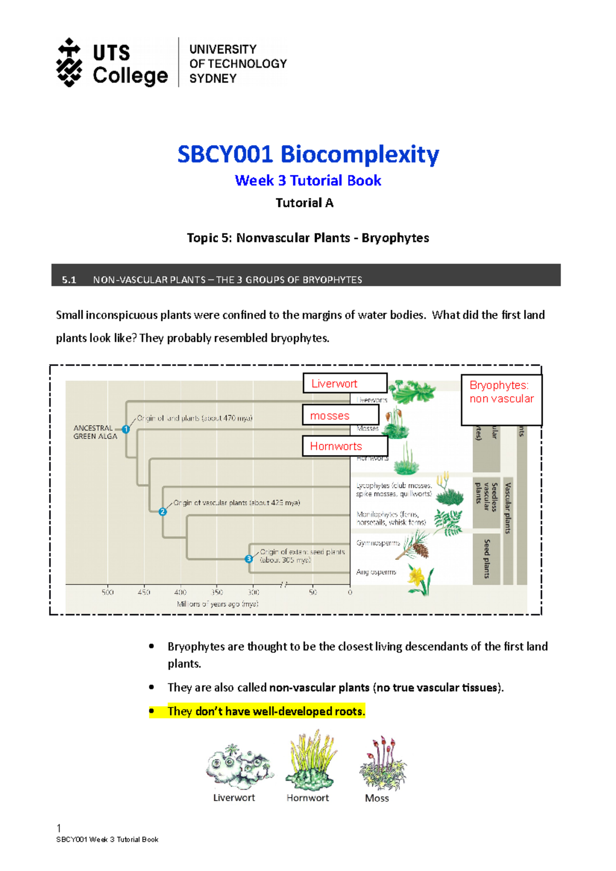 SBCY001 Week 3 Tutorial Book - SBCY001 Biocomplexity Week 3 Tutorial Book Tutorial A Topic 5 ...