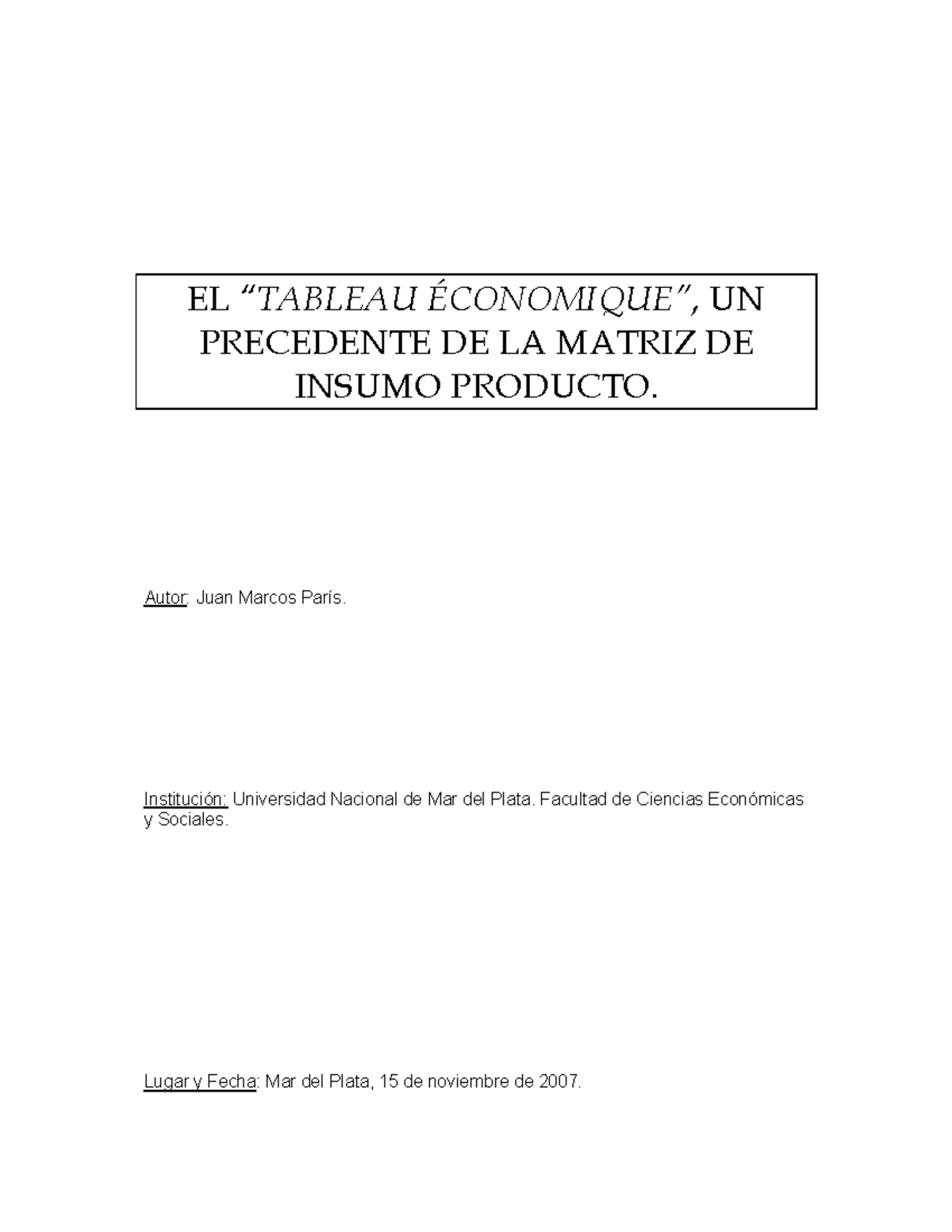 El tableau economique - tabla economica - EL “TABLEAU ÉCONOMIQUE” , UN ...