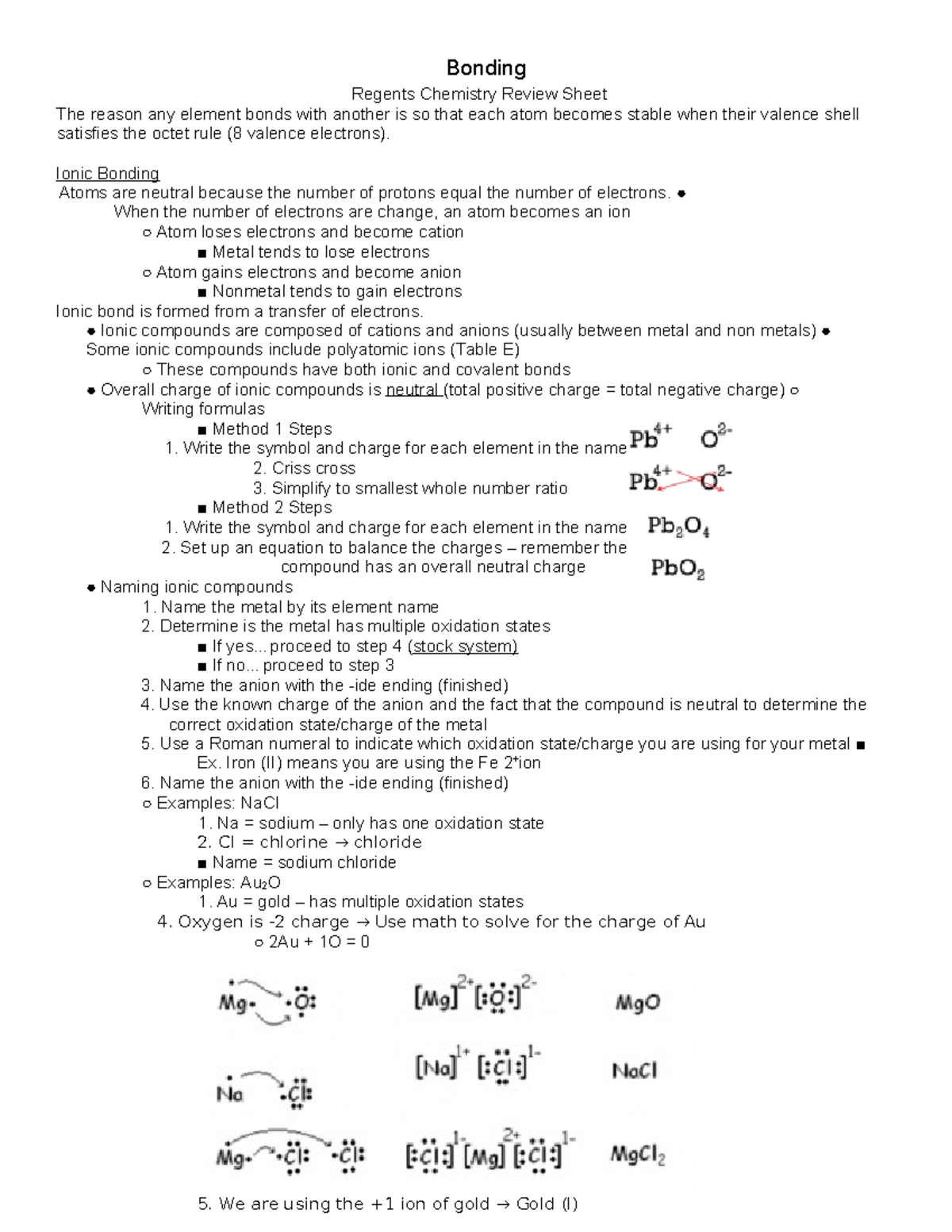 Bonding review sheet - Bonding Regents Chemistry Review Sheet The ...