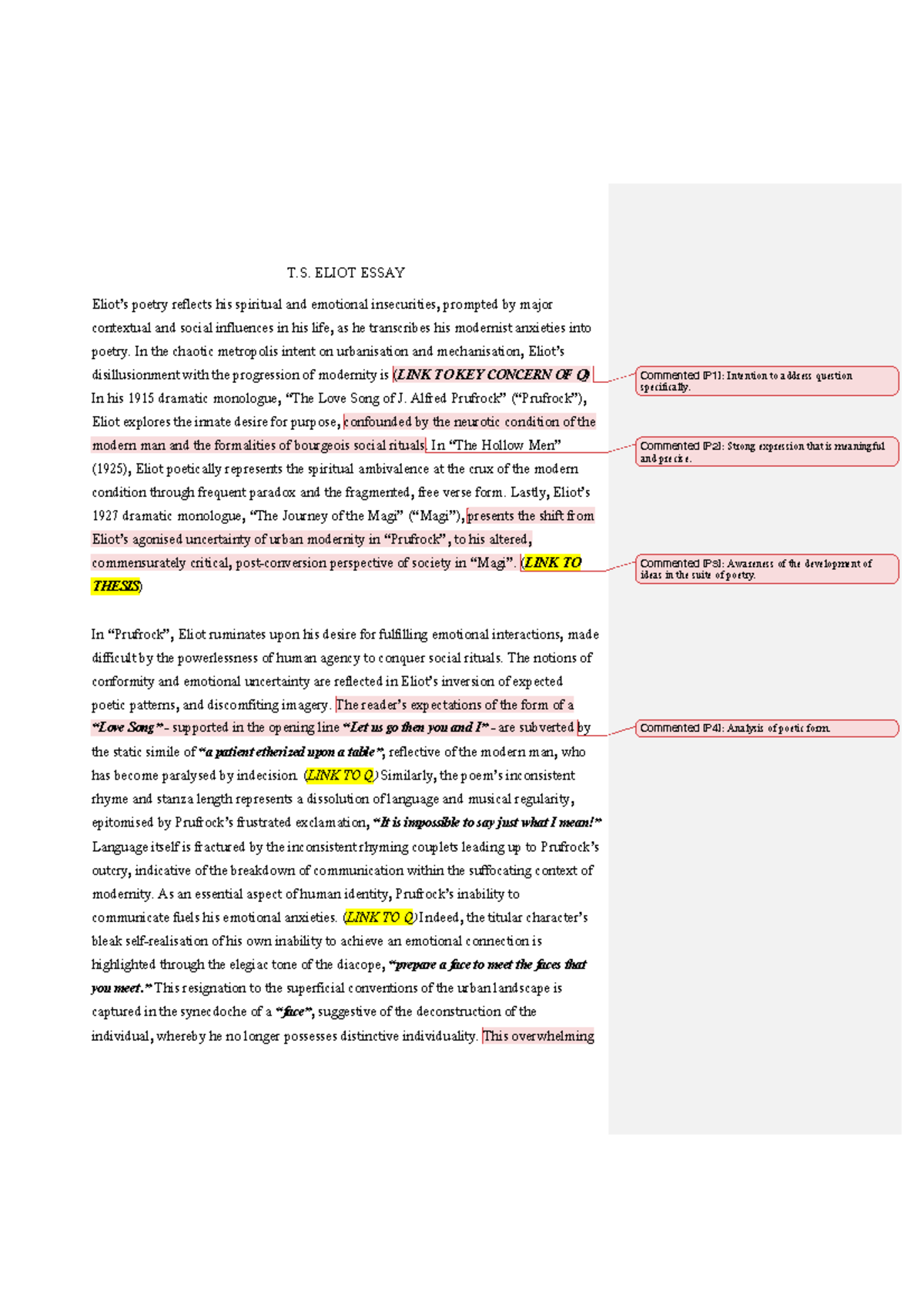 TS Eliot Exemplar Mod B Essay - T. ELIOT ESSAY Eliot’s poetry reflects ...