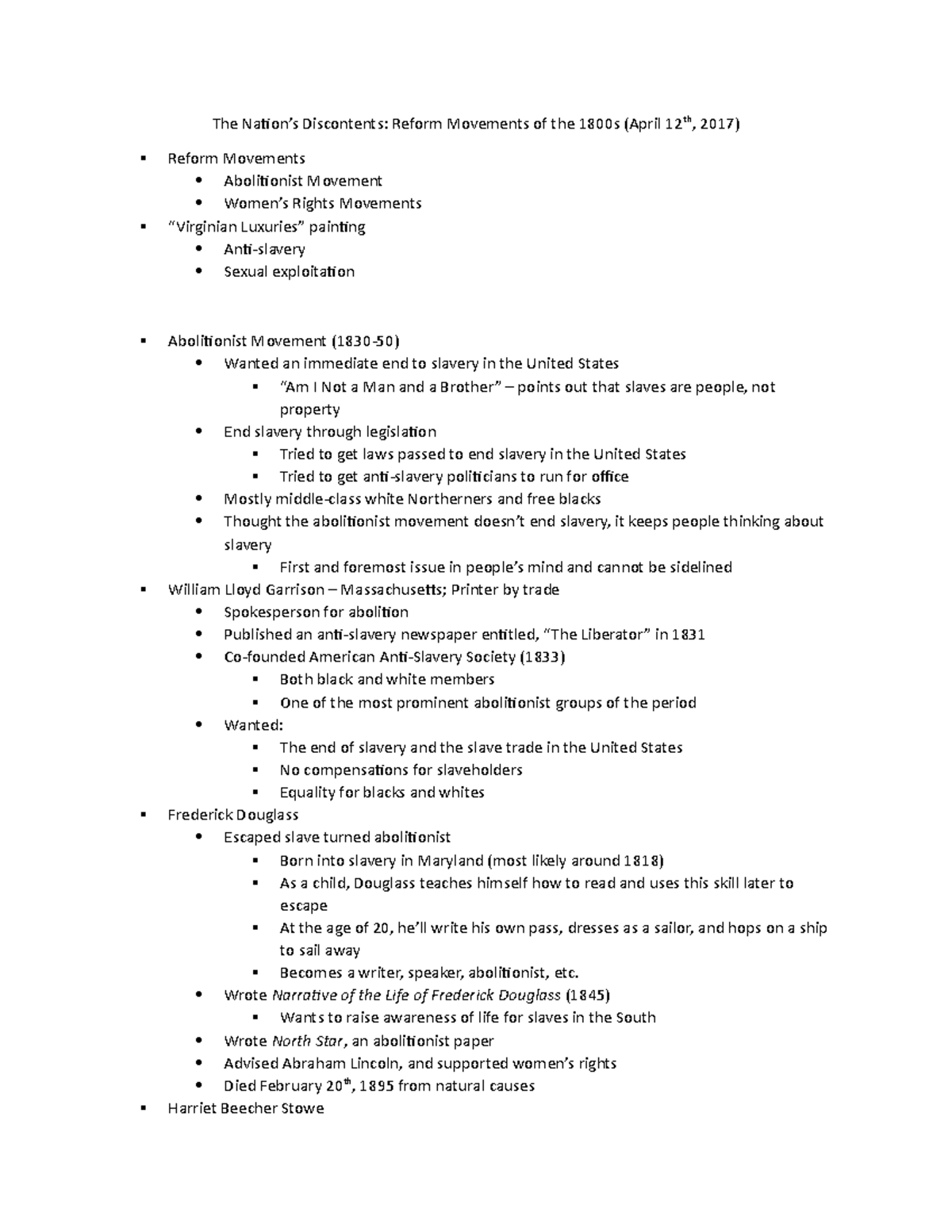 Reform Movements in the 1800s - Wrote Narrative of the Life of ...