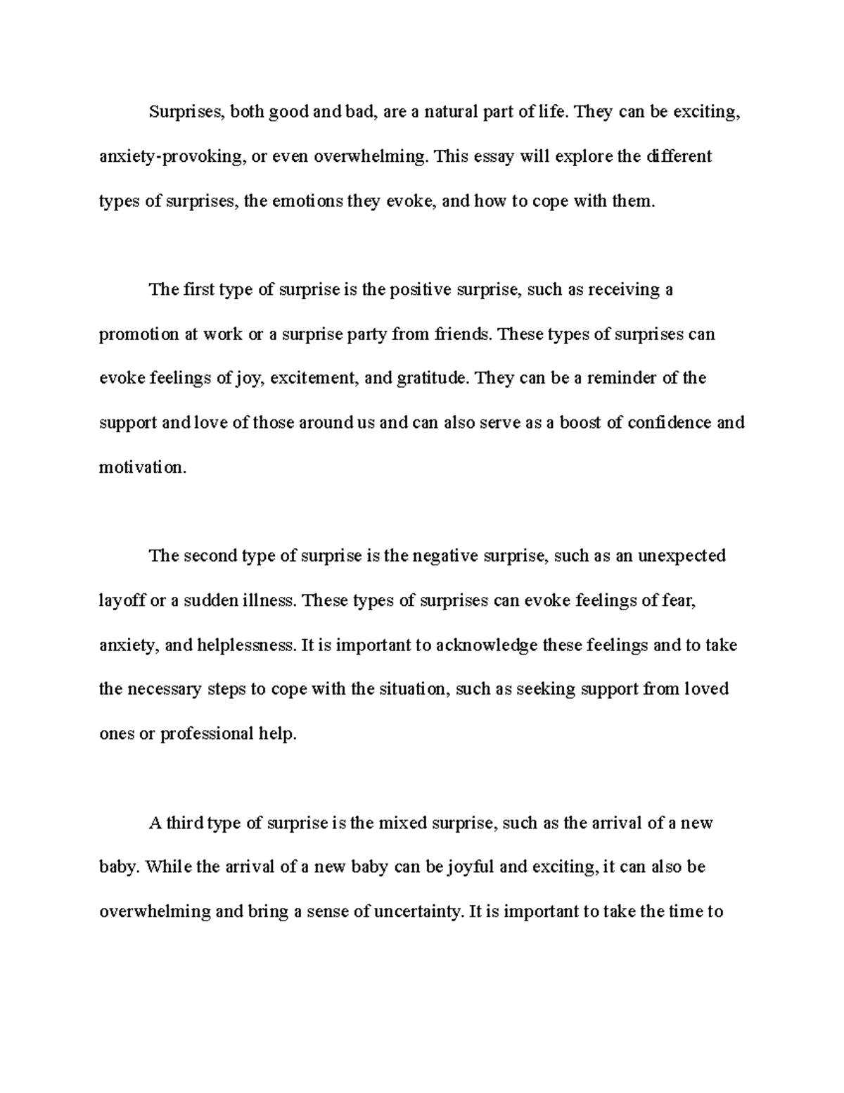Surprises Essay - Semester 1 - Surprises, both good and bad, are a ...
