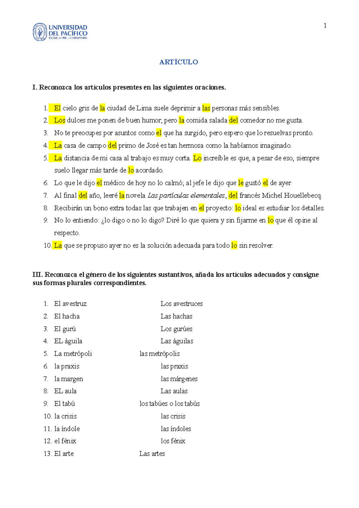 3 Artículo - ARTÍCULO I. Reconozca los artículos presentes en las ...