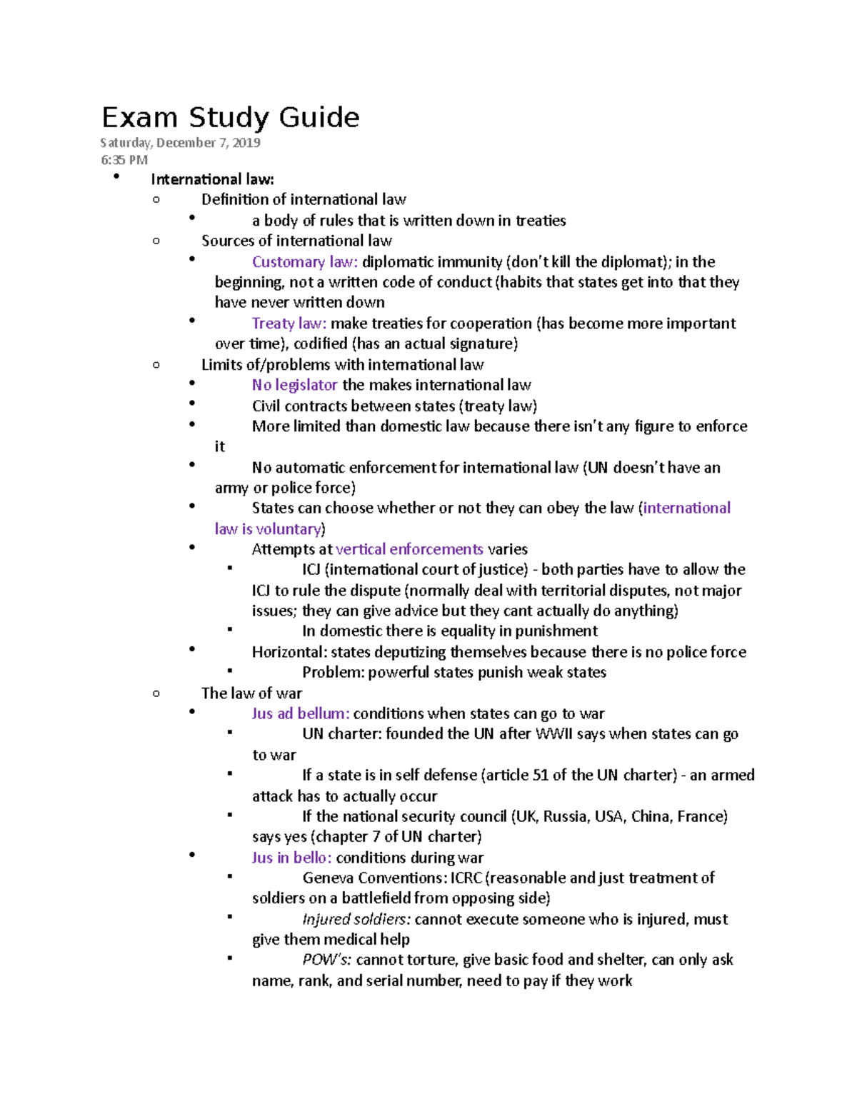 Exam Study Guide - Exam Study Guide Saturday, December 7, 2019 6:35 PM ...