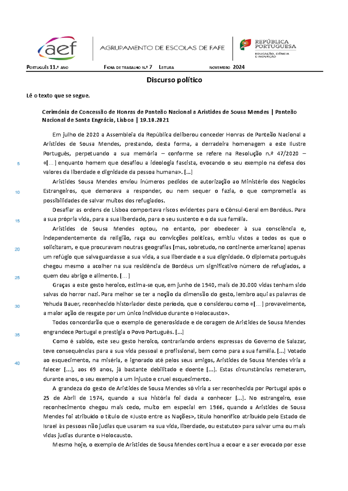 Ficha de trabaho n.- 7 discurso pol-tico - PORTUGUÊS 11.º ANO FICHA DE TRABALHO N.º 7 LEITURA ...