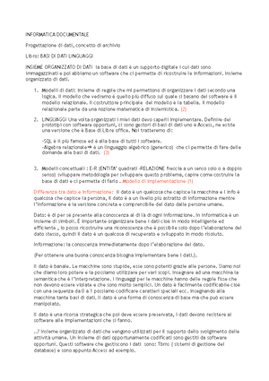 Appunti Informatica Documentale - INFORMATICA DOCUMENTALE SC Propedeuticità: bisogna aver fatto ...