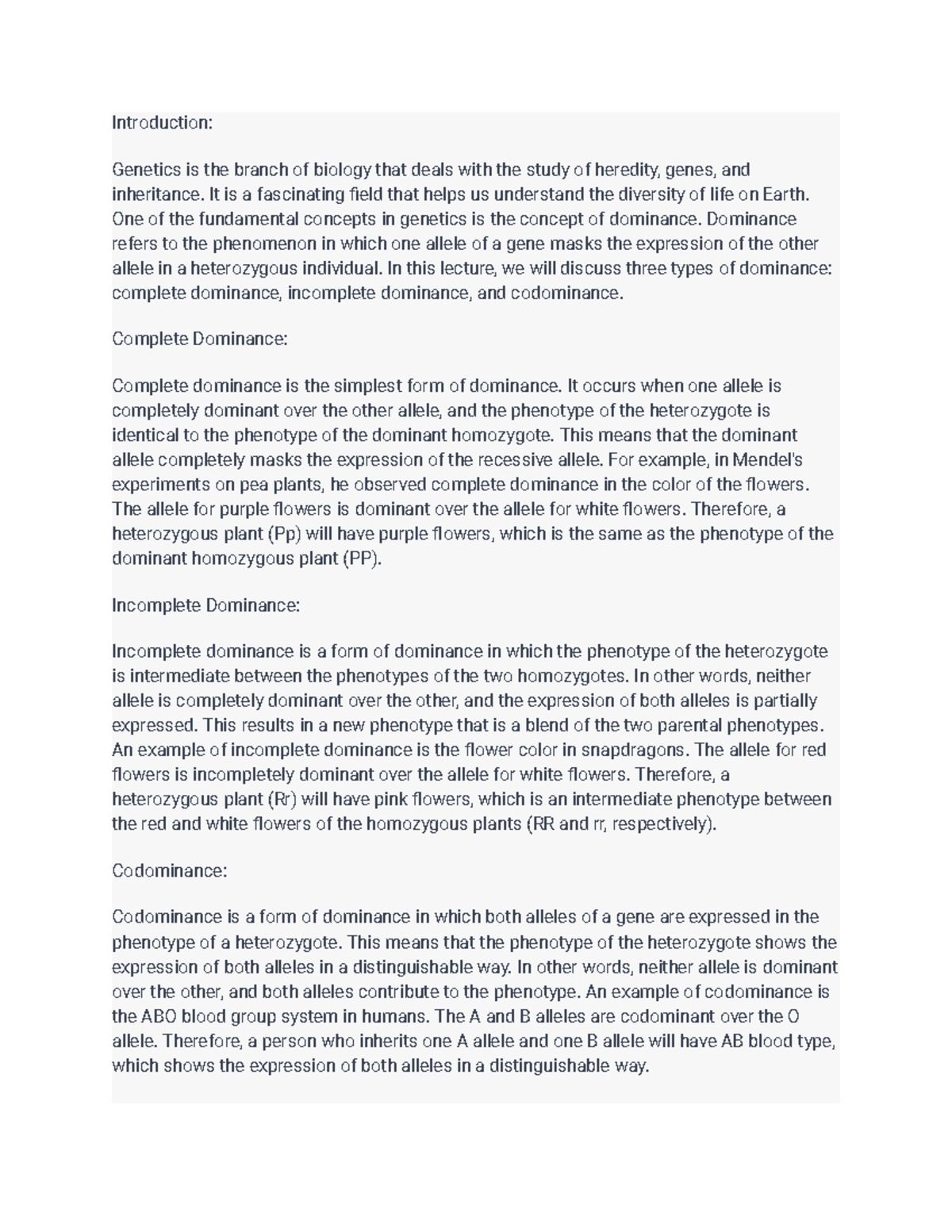 BIO1020 lecture notes 25 - Introduction: Genetics is the branch of ...