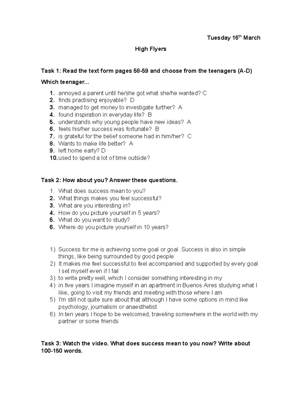 Success-16th March - ........................................ - Tuesday ...