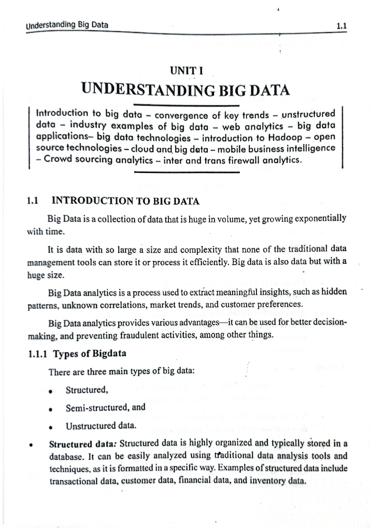 BDA Magnus Textbook - study well - Understanding Big Data 1 UNIT I UNDERSTANDING BIG DATA - Studocu