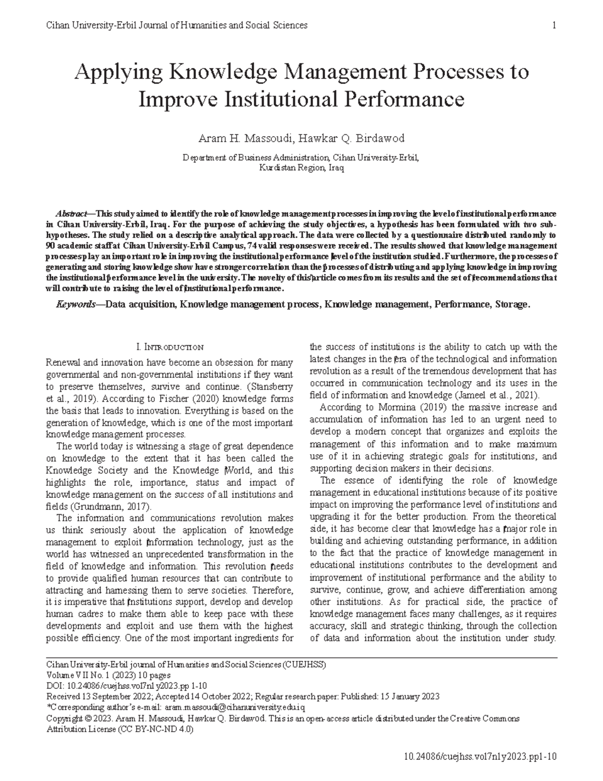 Applying Knowledge Management Processes to Improve Institutional ...