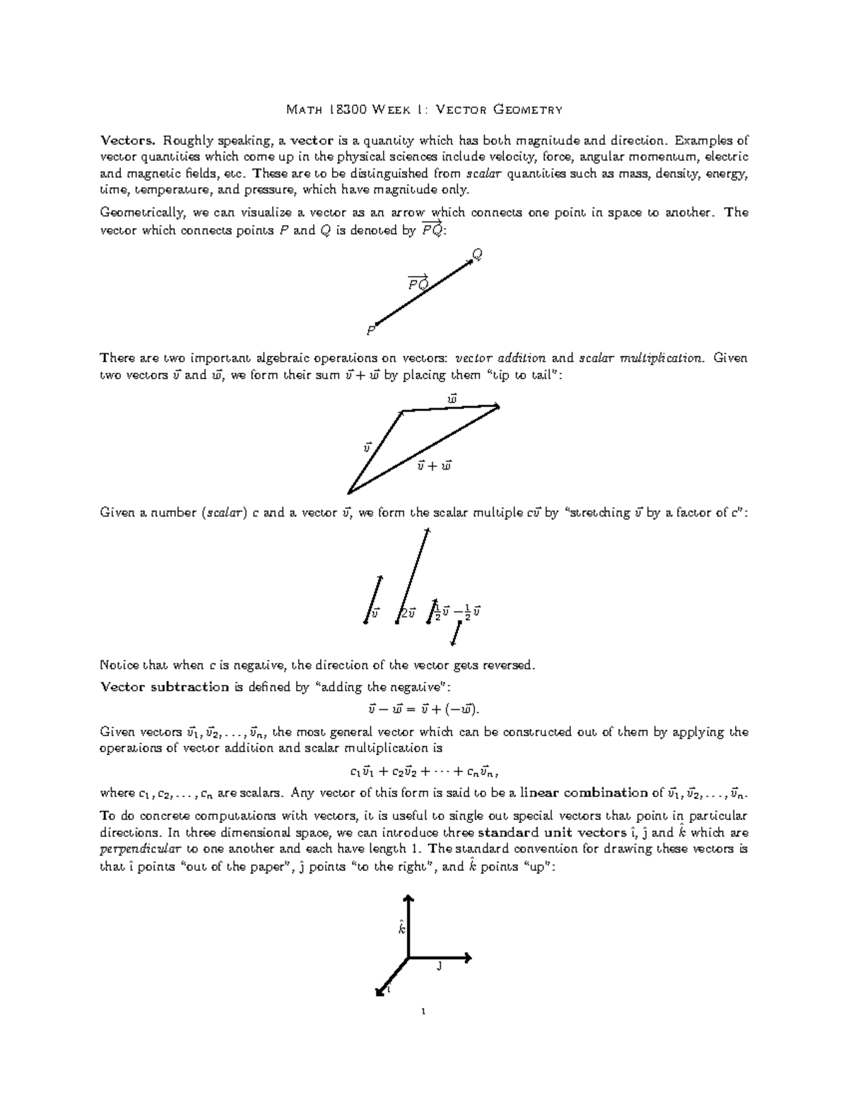 MATH Assignment 1 - Math 18300 Week 1: Vector Geometry Vectors. Roughly ...