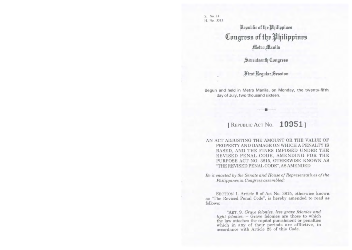 Ra 10951 2017 - review notes - Law Juris Doctor - Studocu