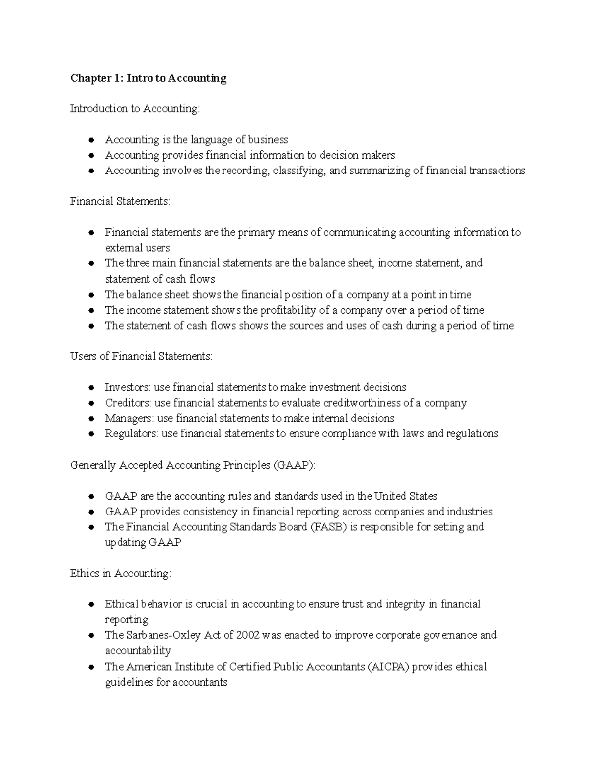 ACCY 200 Chapter 1 - Chapter 1: Intro to Accounting Introduction to ...