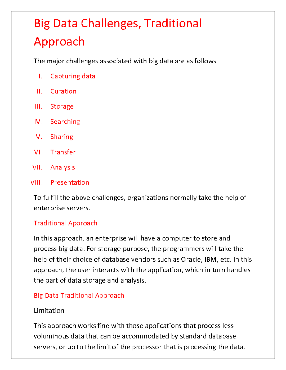 Big Data-challenges and Traditional Approach - Big Data Challenges, Traditional Approach The ...
