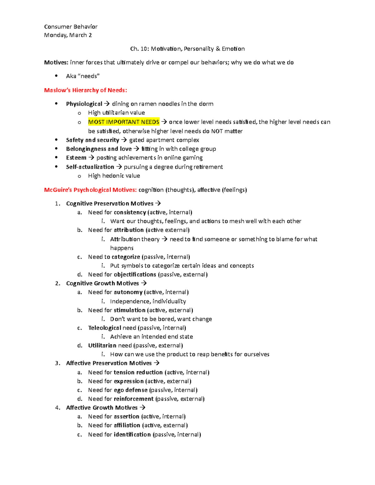 Ch 10 Notes Consumer Behavior With Mullen Consumer Behavior Monday