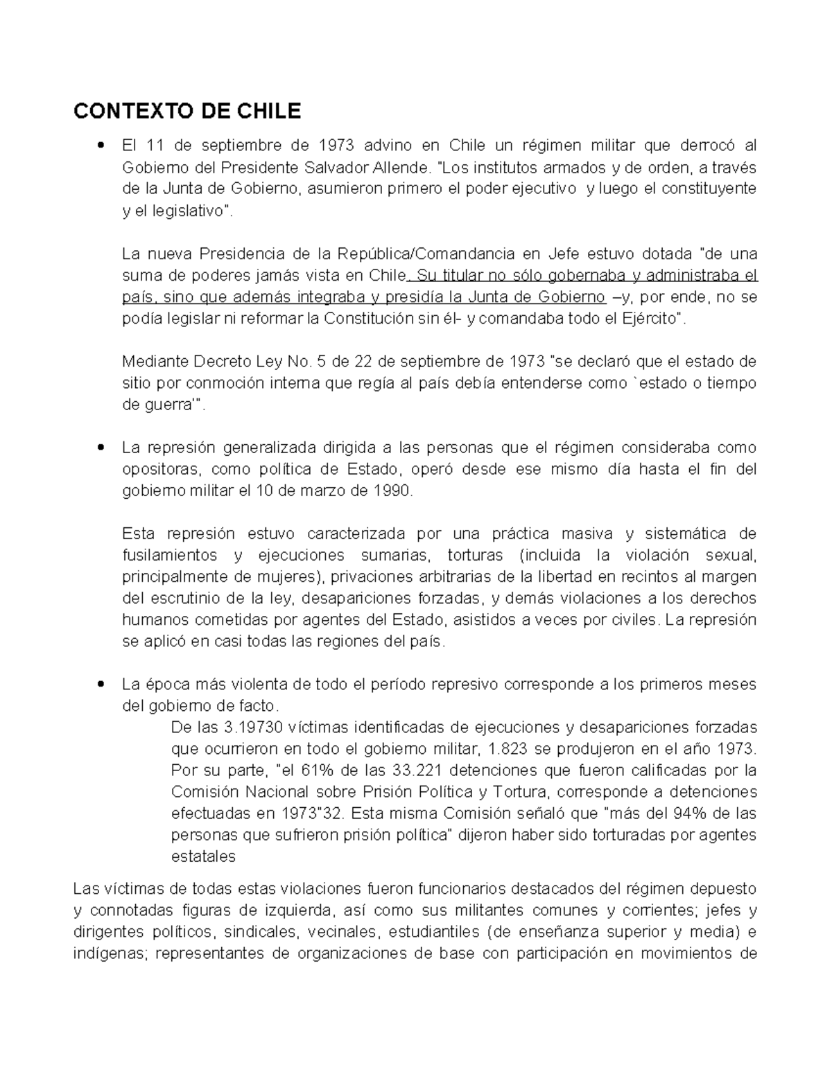 Contexto DE Chile - CONTEXTO DE CHILE El 11 de septiembre de 1973 ...