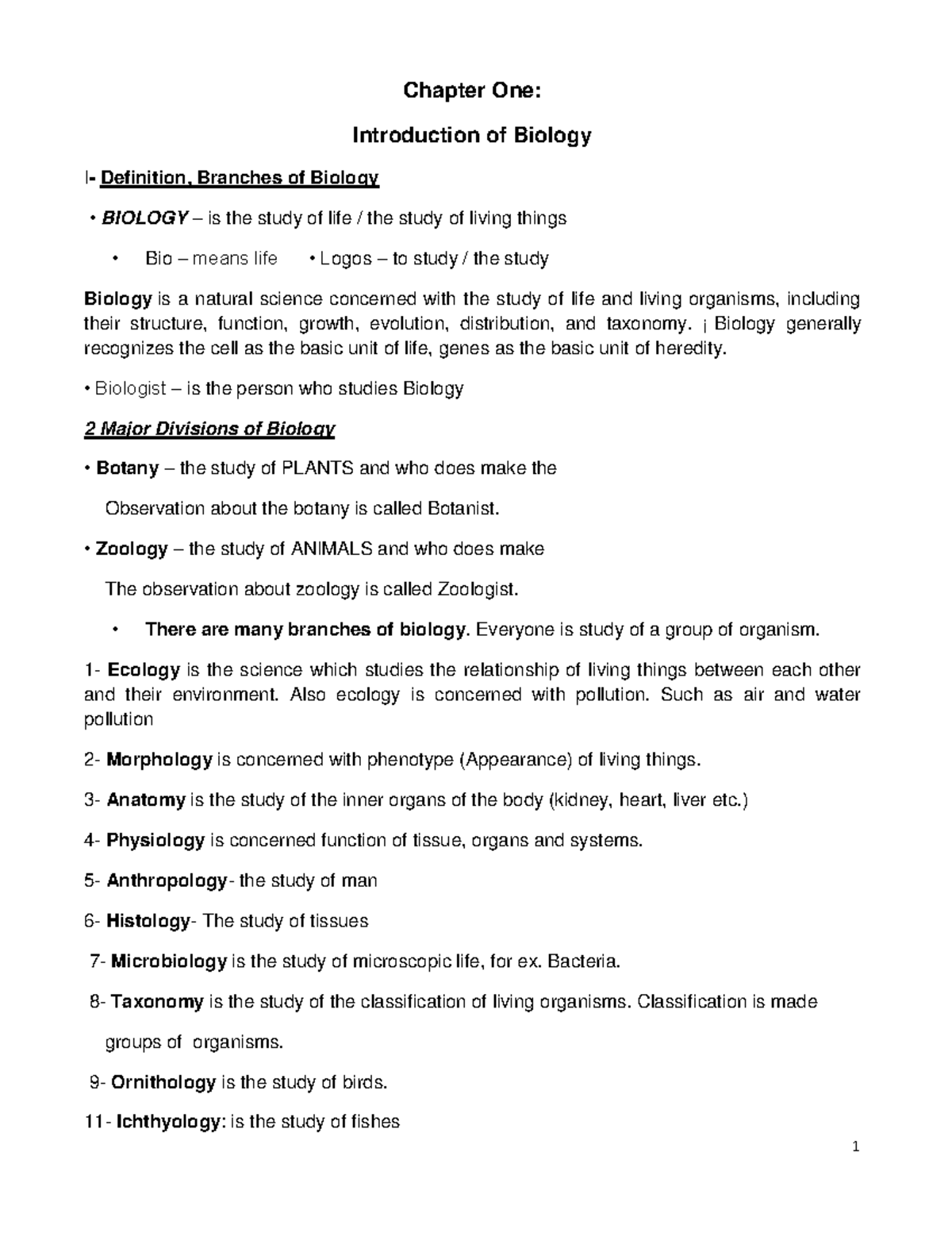 Biology book 2 - Chapter One: Introduction of Biology I- Definition ...