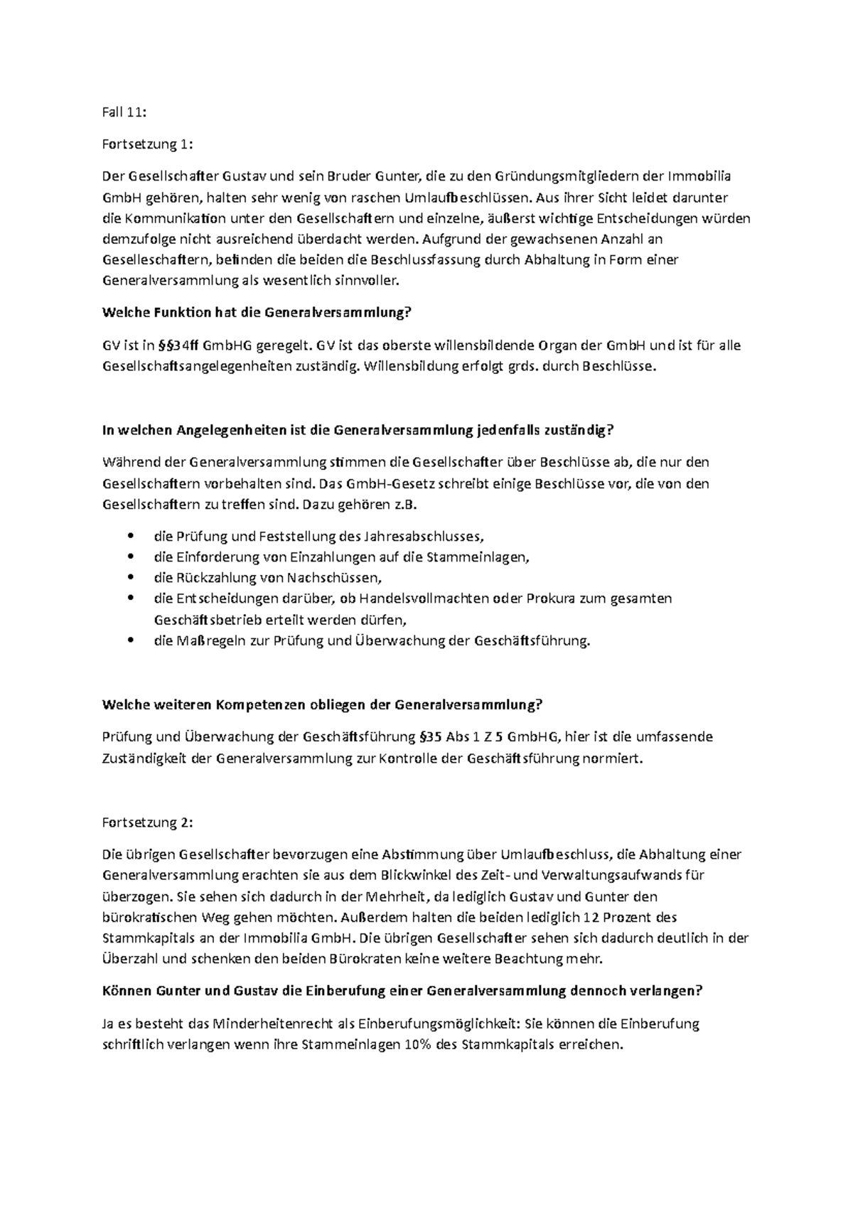 Fall 11 - Fall zum Kurs - Fall 11: Fortsetzung 1: Der Gesellschafter ...