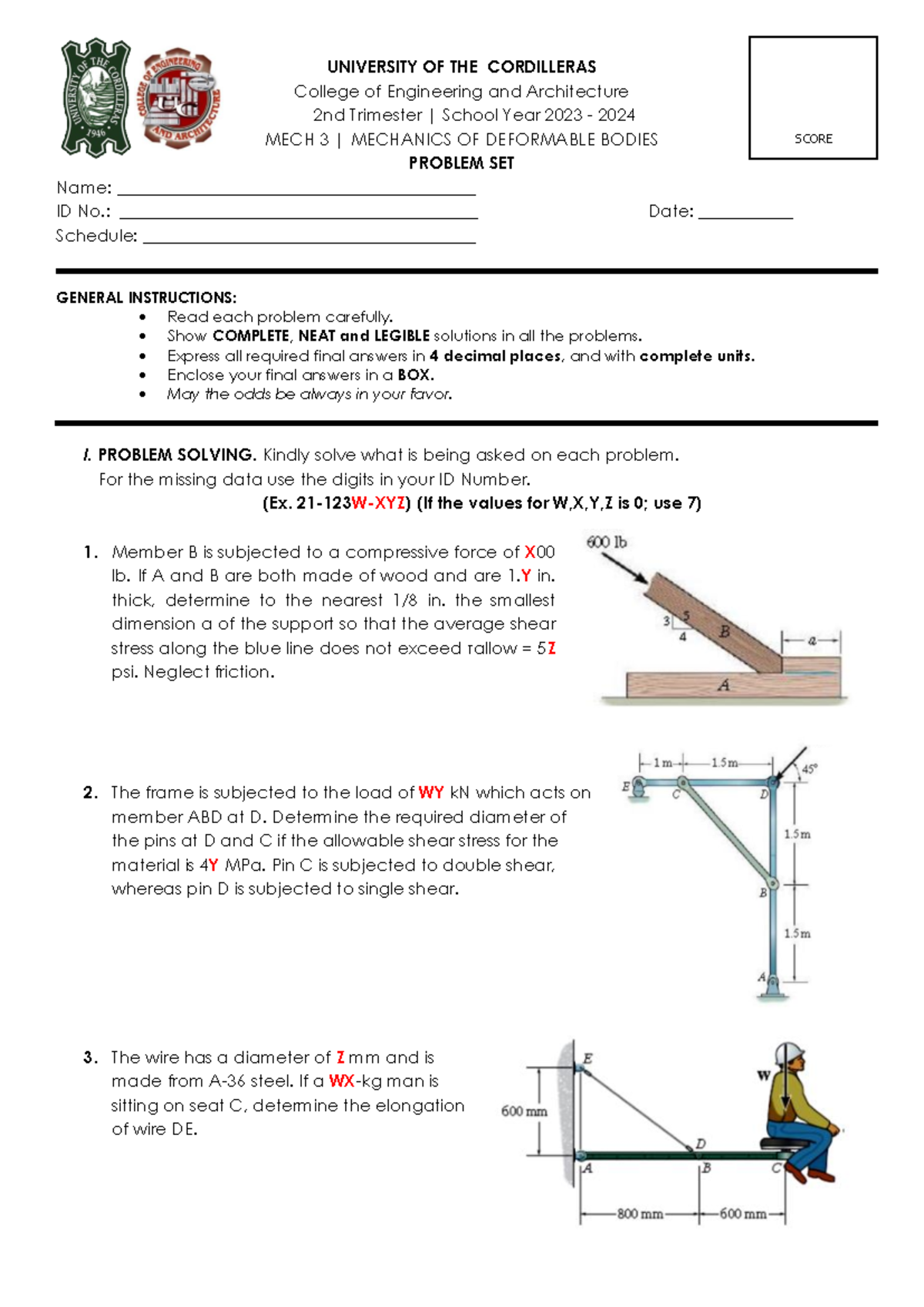 MECH 3- Problem SET - UNIVERSITY OF THE CORDILLERAS College of ...