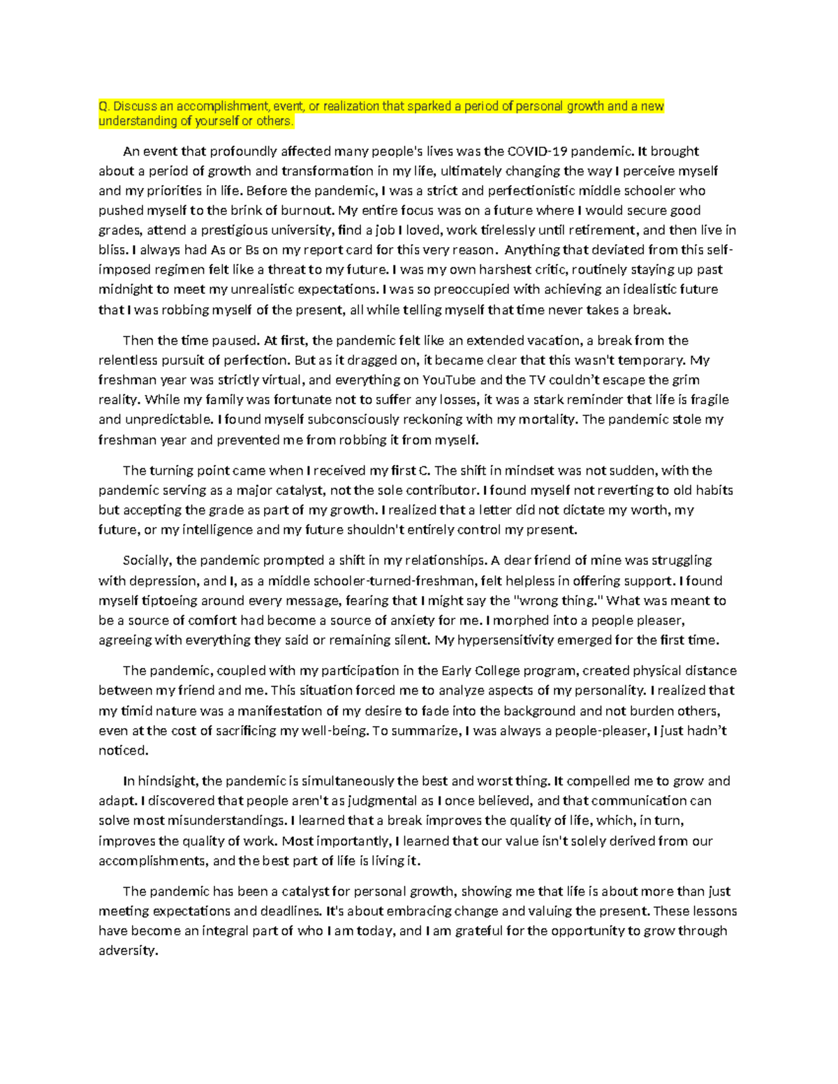 College essay - . Discuss an accomplishment, event, or realization that ...