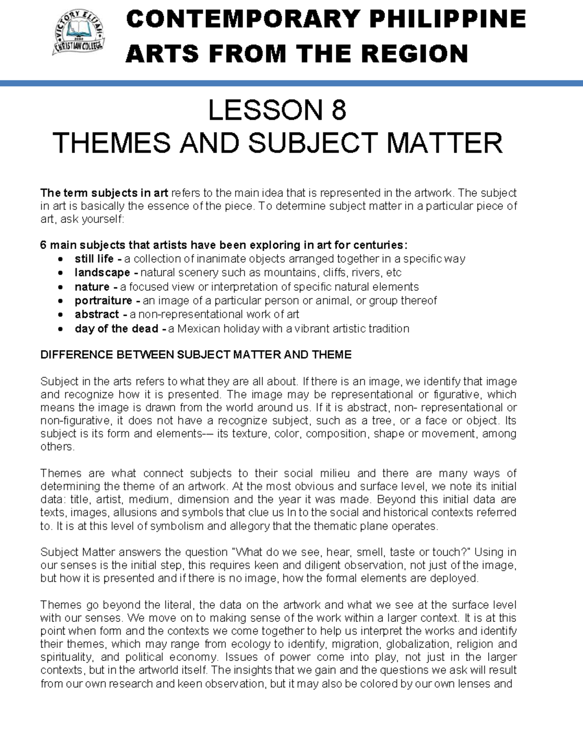 Lesson 8 contemporary - none - CONTEMPORARY PHILIPPINE ARTS FROM THE ...