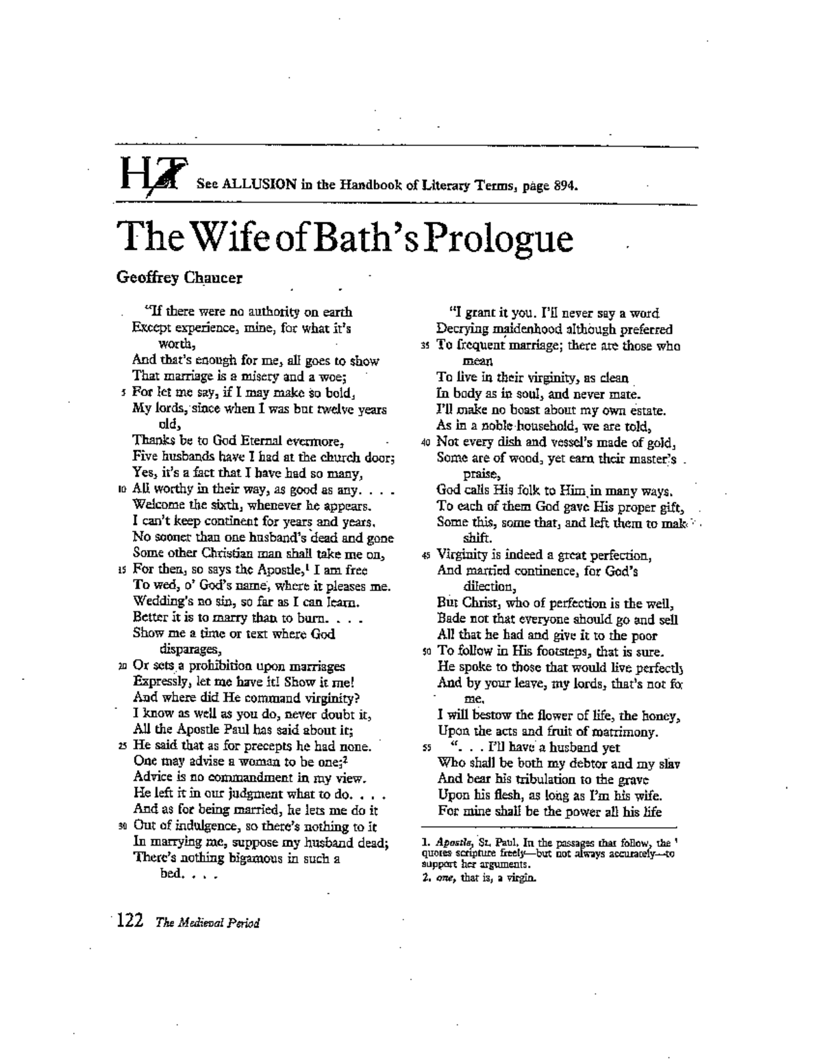 The Wife of Bath's Prologue - HT See ALLUSION in the Handbook of ...